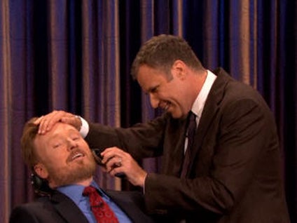 Conan O'Brien's beard shaved by Will Ferrell - CBS News
