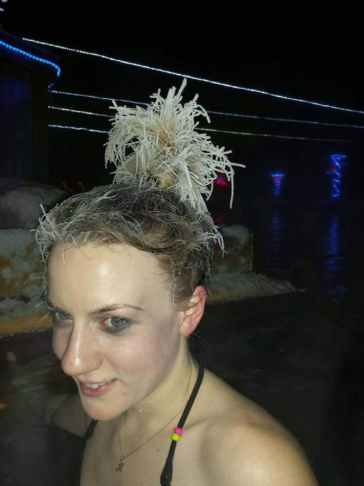 Canada's crazy frozen hair contest in Takhini Hot Springs