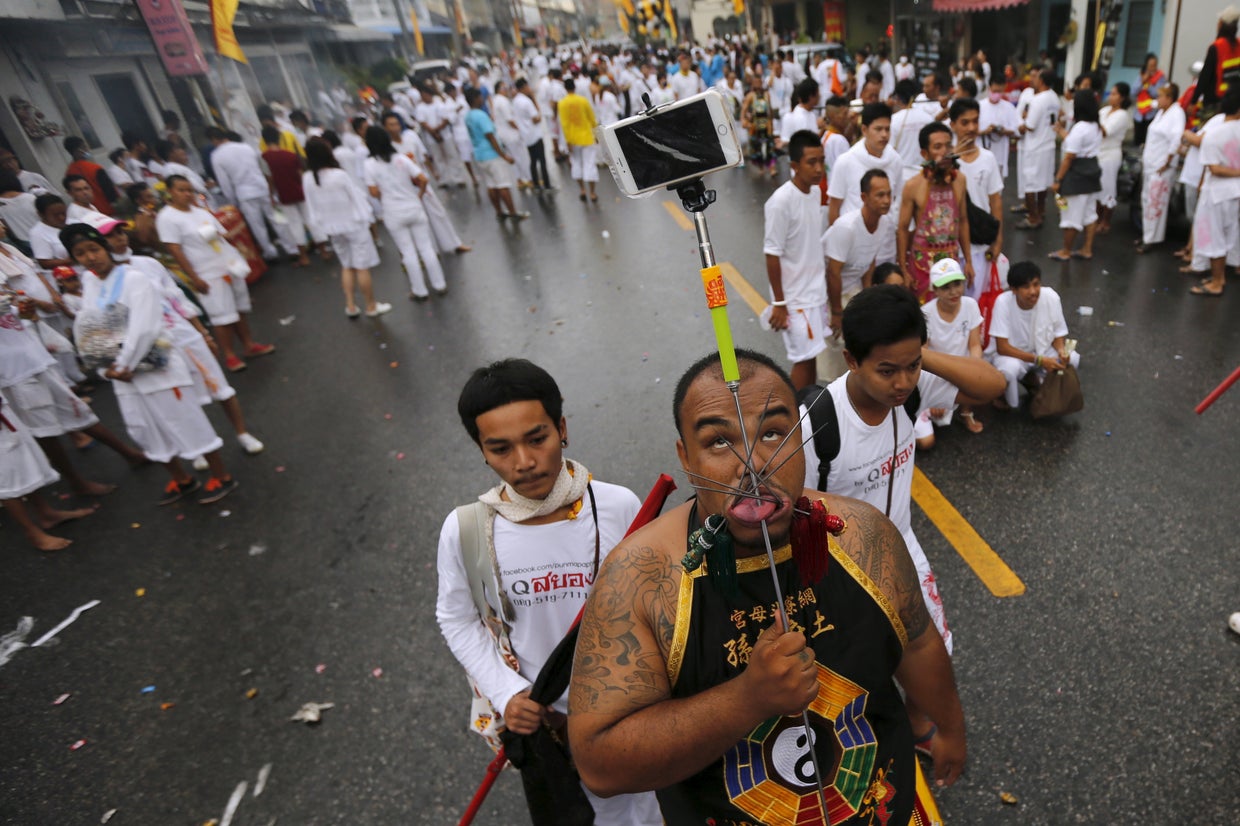 Bizarre piercings at Phuket Vegetarian Festival