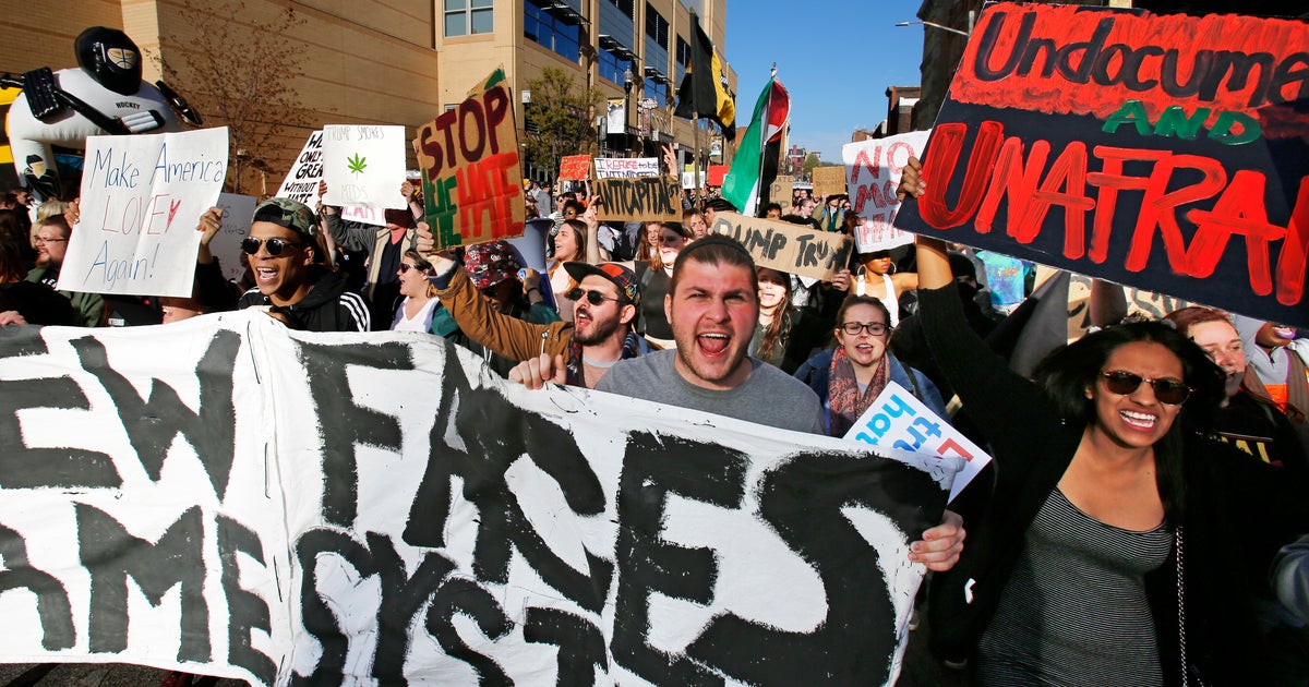 Protesters gather outside of Trump rally in Pittsburgh - CBS News