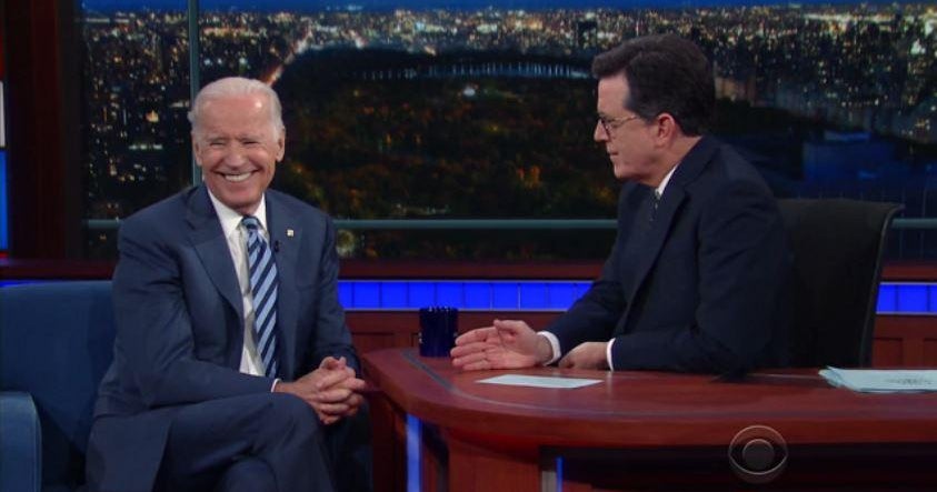 Late Show host Stephen Colbert talks with VP Biden in first TV ...