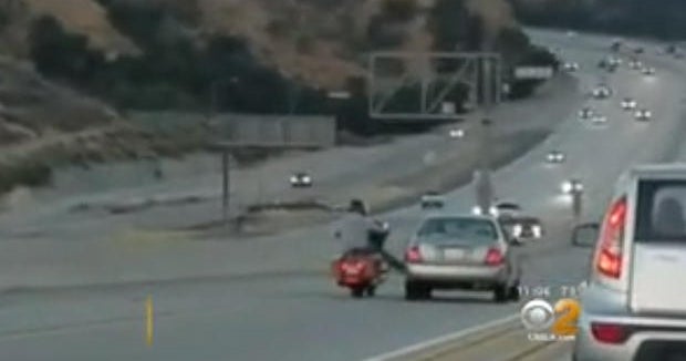 Video: Motorcyclist's road rage kick touches off 2-car crash - CBS News