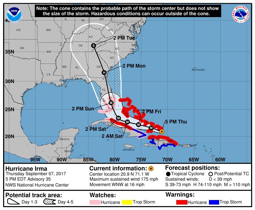 Hurricane Irma latest location north of Dominican Republic on path for ...