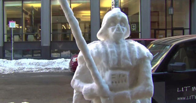 Boston dad builds life-size Darth Vader out of snow - CBS News