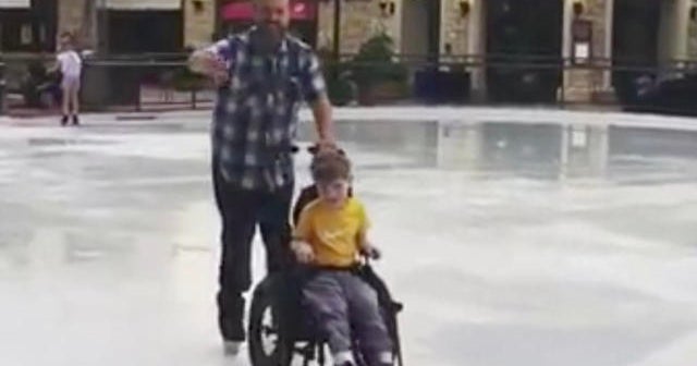 6-year-old boy with cerebral palsy ice skates for the first time - CBS News