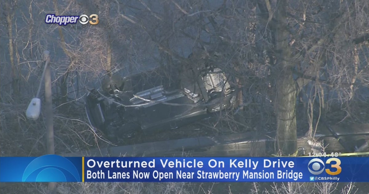 Vehicle Overturns Into Embankment Off Kelly Drive - CBS Philadelphia