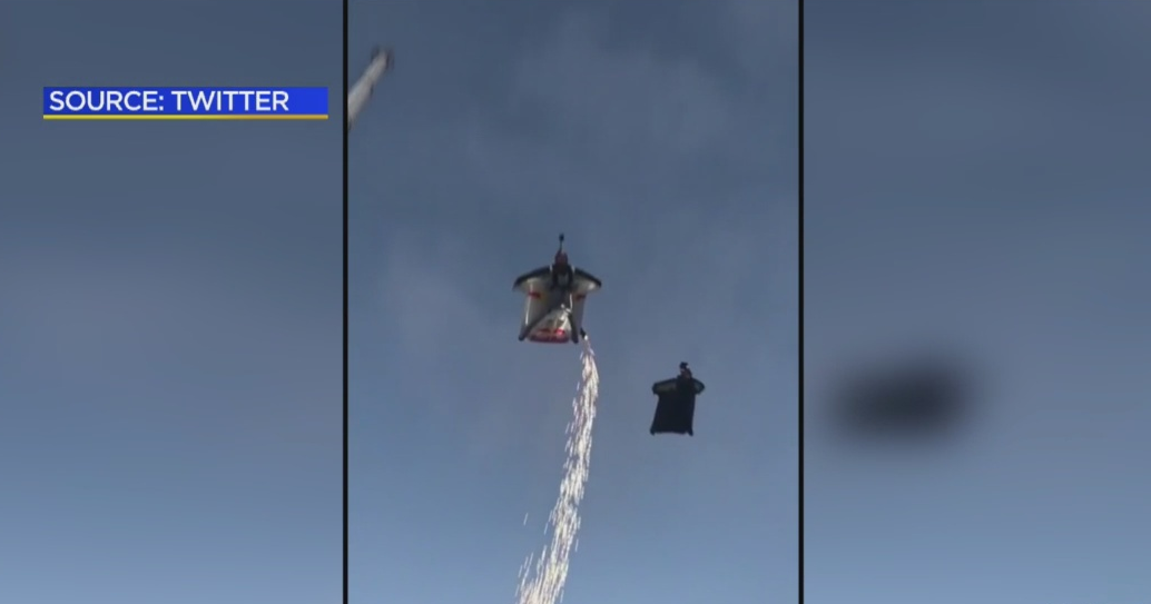 Red Bull Wingsuit Stunt Lights Up Downtown Night Sky - CBS Los Angeles