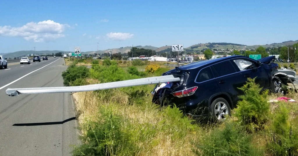 SUV Impaled By Metal Guardrail In Highway 37 Crash; Passenger Suffers ...