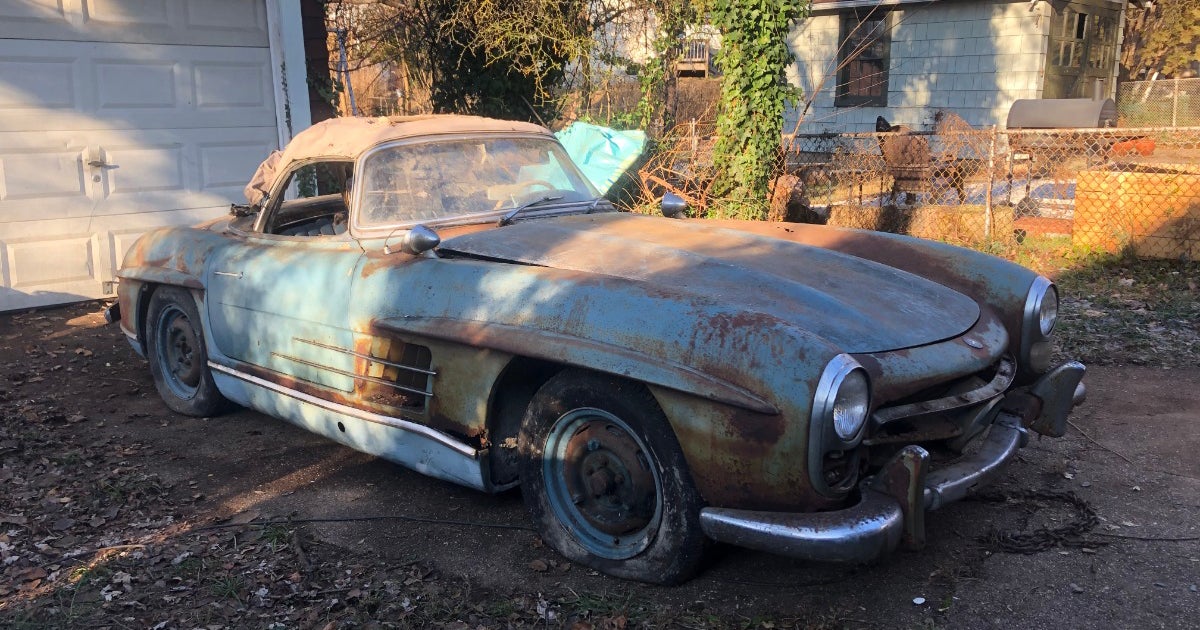 Junked Mercedes-Benz Convertible Roadster With Rusty Body, Moldy ...