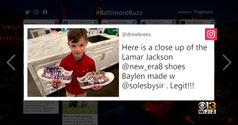 Baylen Brees, Artist Team Up To Design Custom Lamar Jackson Sneakers ...