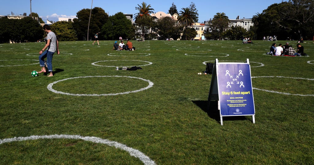 Social Distancing Circles Painted On Grass At San Francisco's Dolores ...