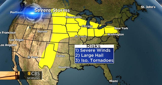 Severe weather threat: Storms in Midwest, hot and humid in Northeast ...