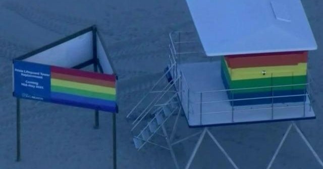 Pride lifeguard tower rebuilt at Southern California beach - CBS News