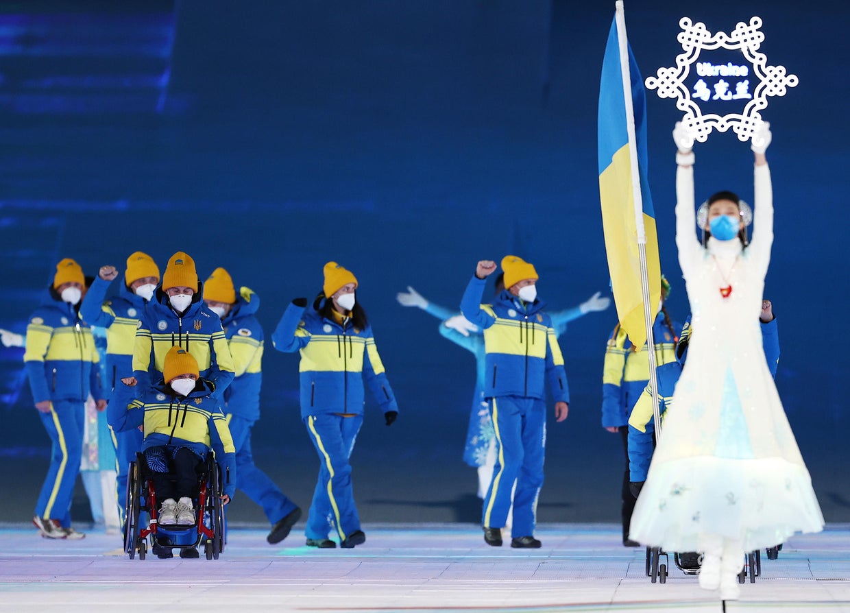 Ukraine's Paralympic team held their fists up during the opening ...