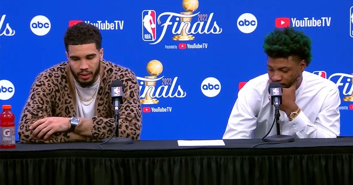 Jayson Tatum reacts after Celtics lose to Warriors in NBA Finals - CBS ...