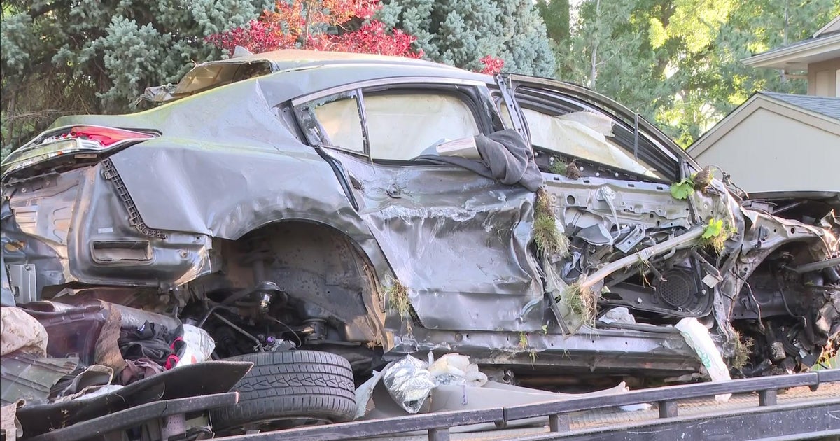 Car with major damage ends up in the yard of Denver home - CBS Colorado