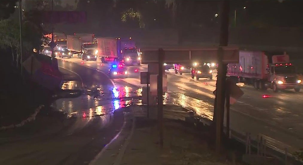 Several lanes of 101 Freeway through Hollywood flooded from broken ...