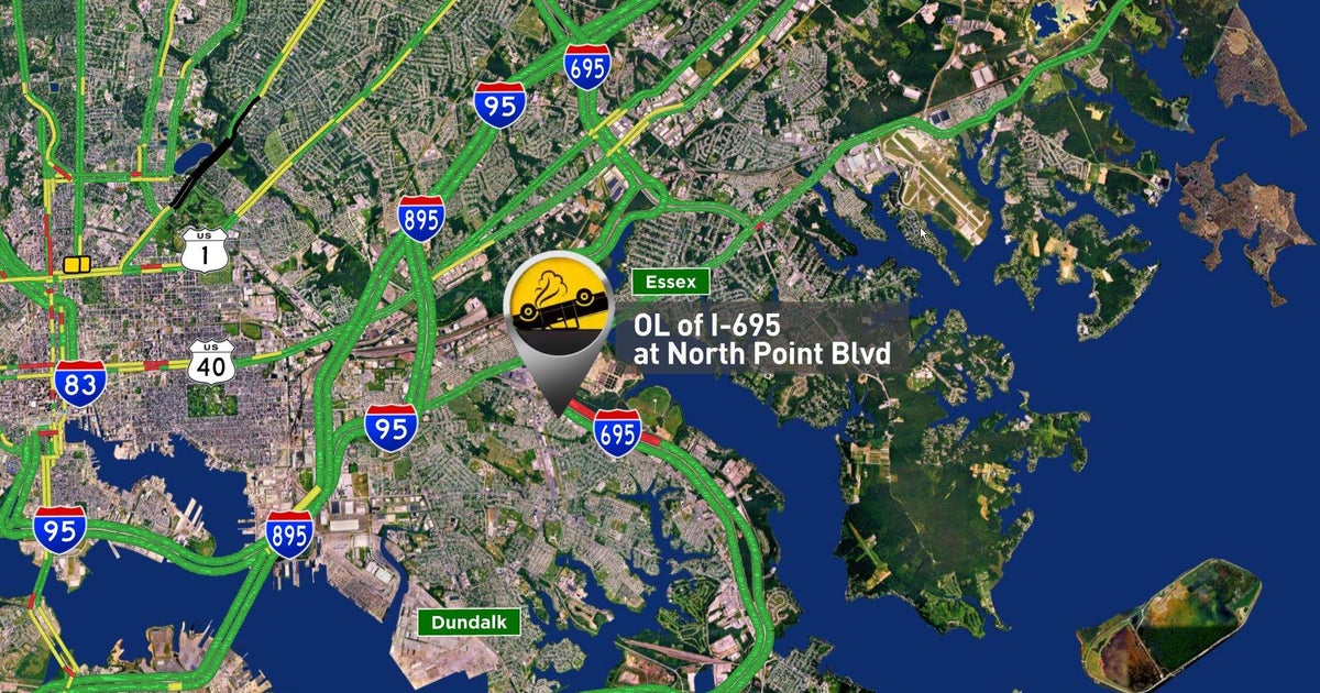 Crash prompts lane closures on I-695 outer loop in Essex - CBS Baltimore