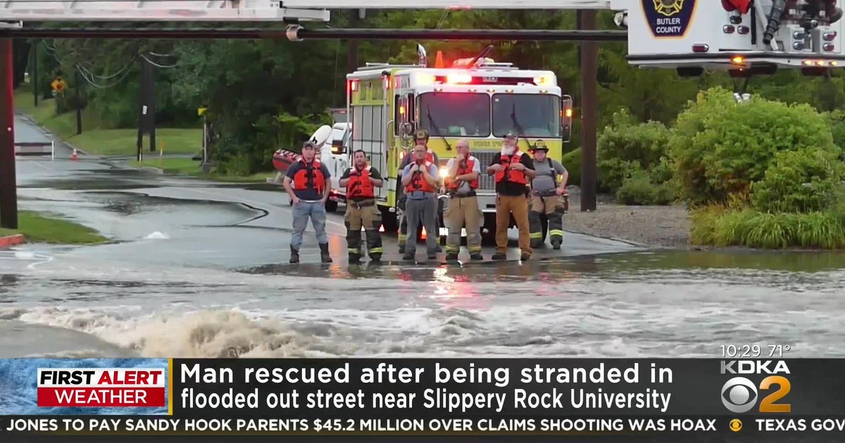 Driver rescued from flooding in Slippery Rock - CBS Pittsburgh