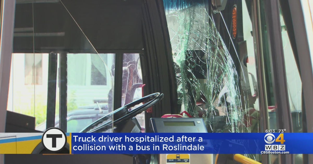 Driver hospitalized after crash involving MBTA bus, truck - CBS Boston