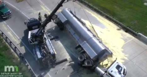 Spilled corn product shuts down traffic near Rochester after semi tips ...