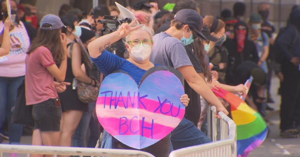 Trans rights activists, protesters outside Boston Children's Hospital ...