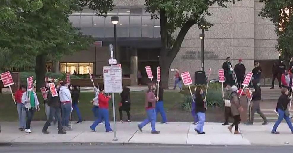 Frontline healthcare workers at Temple Hospital protest working ...