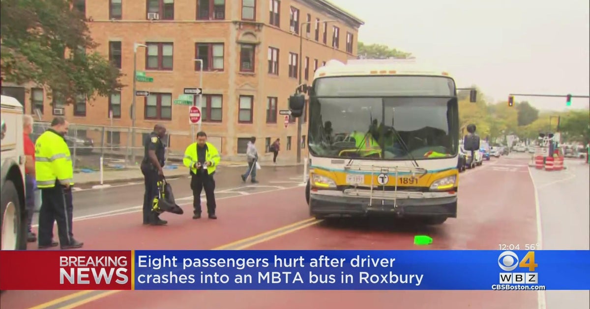 Eight passengers hurt after driver hits MBTA bus in Roxbury - CBS Boston