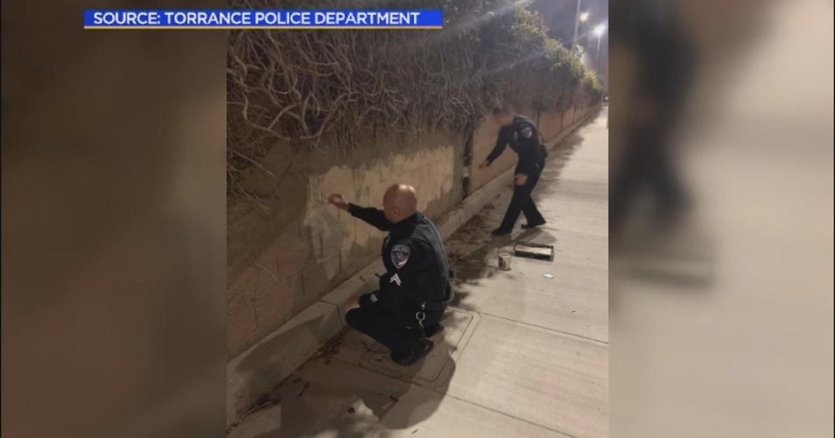 Torrance police officers quickly cover up racist graffiti painted next ...