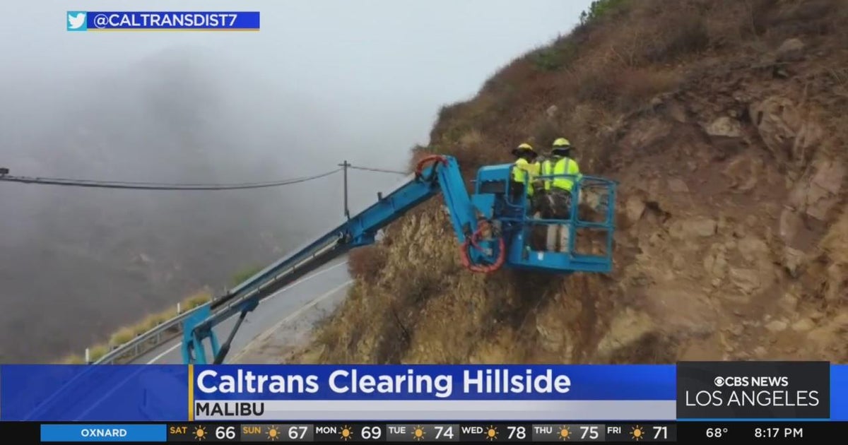 Video shows Caltrans crews clearing hillside of debris in Malibu - CBS ...
