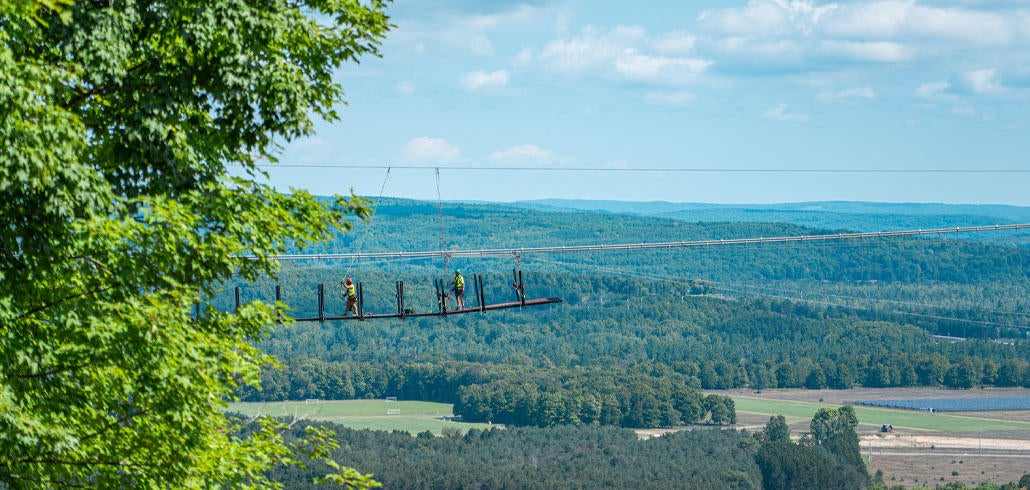 World's longest timber tower suspension bridge opens in Michigan - CBS ...