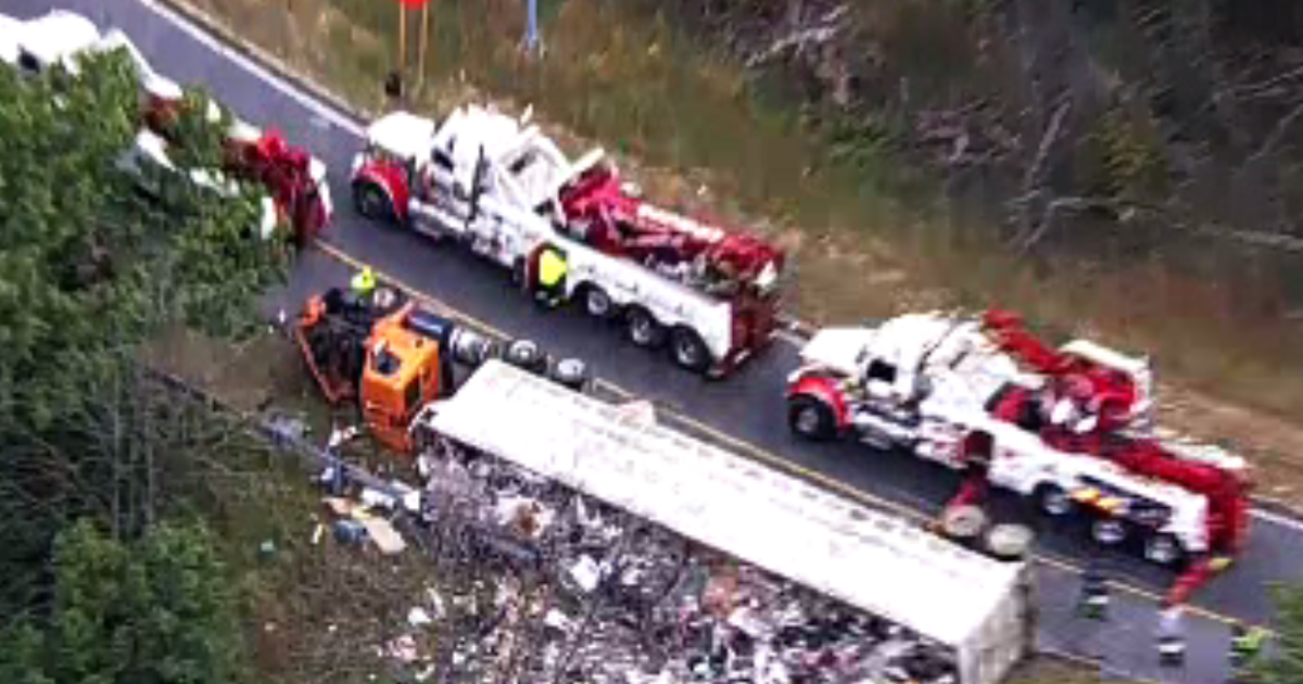 Overturned tractor-trailer blocks ramp on I-695 at I-95 southbound ...