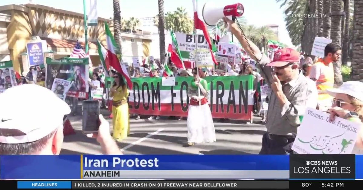 Hundreds gather in Anaheim to protest for human rights in Iran - CBS ...