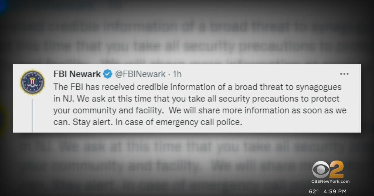 FBI warning of "broad threat" to New Jersey synagogues - CBS New York
