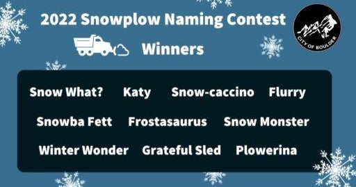 Boulder announces winners for 2022 snowplow naming contest - CBS Colorado