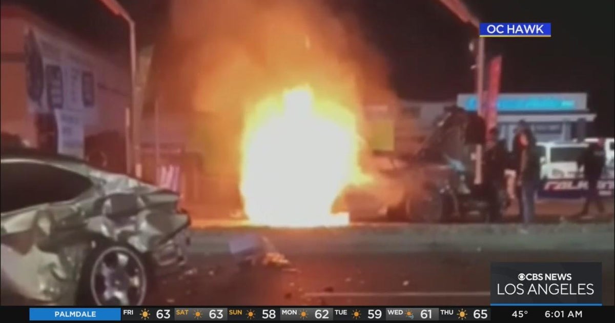Investigation continues after Tesla bursts into flames during multi-car ...