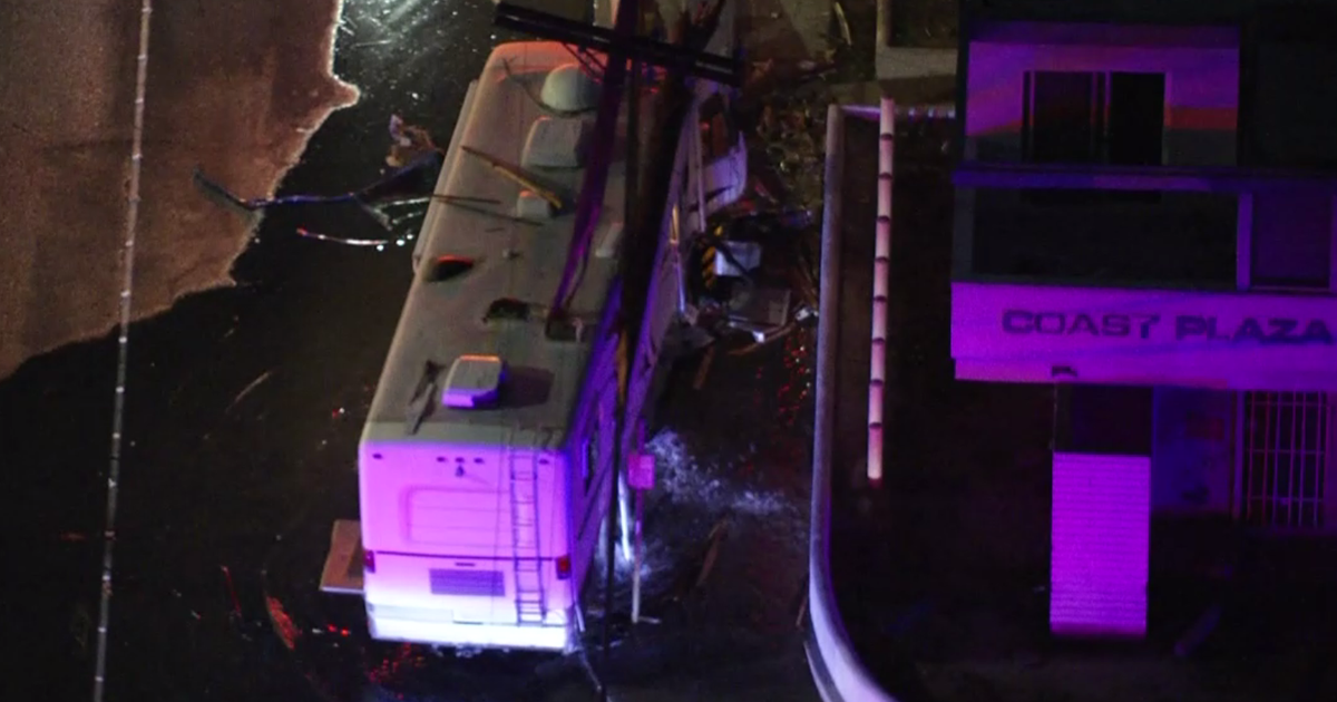 RV strikes pole, shears hydrant in Norwalk - CBS Los Angeles