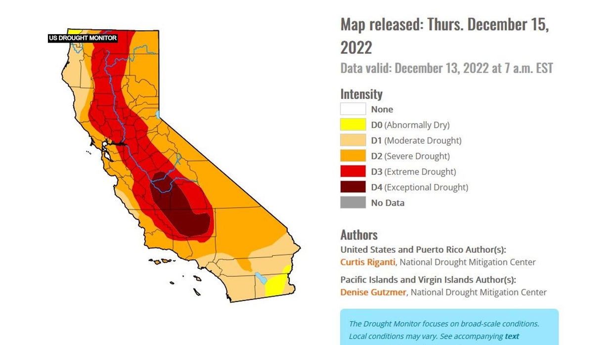 US Drought Monitor: California storms bring slight improvement - CBS ...