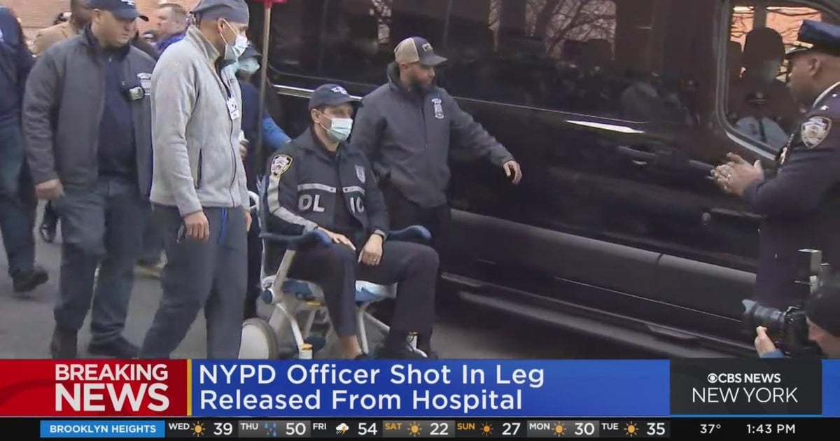 NYPD officer shot in the foot leaves hospital - CBS New York