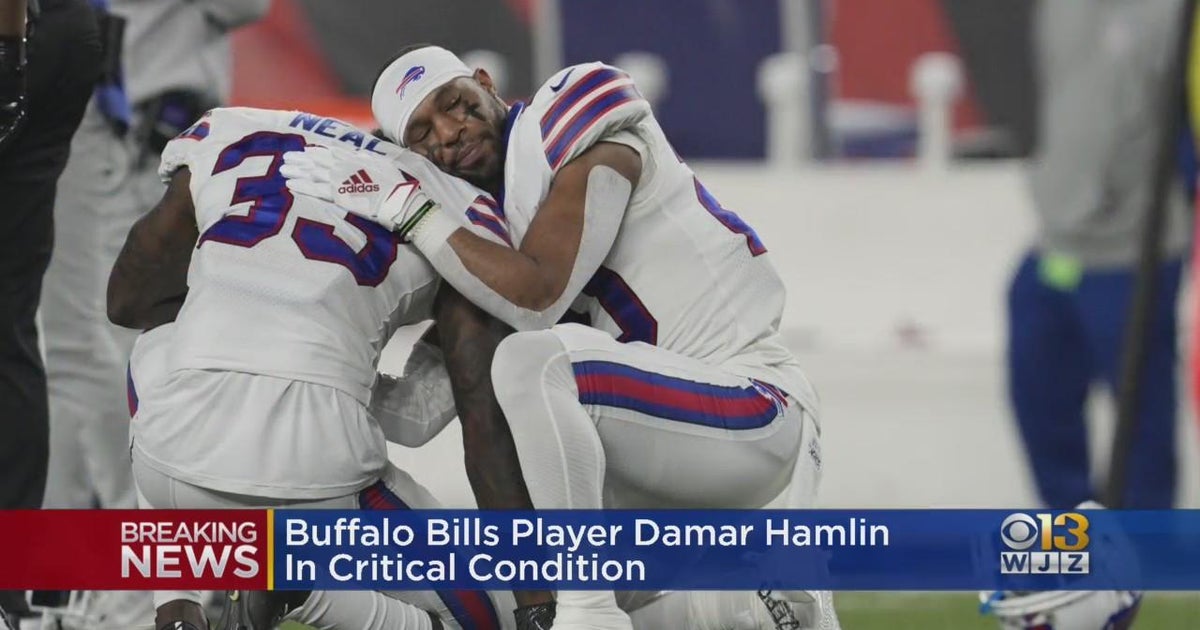 Ravens players pray for Damar Hamlin after he collapses during Buffalo ...