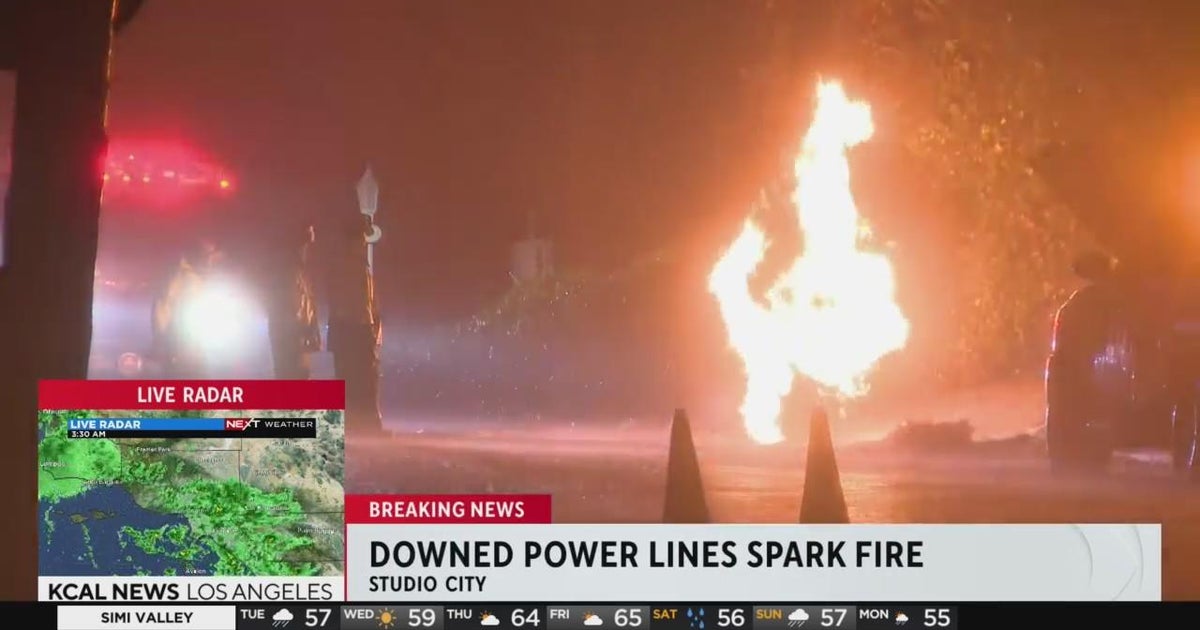 Downed power lines spark roadside fire in Studio City - CBS Los Angeles