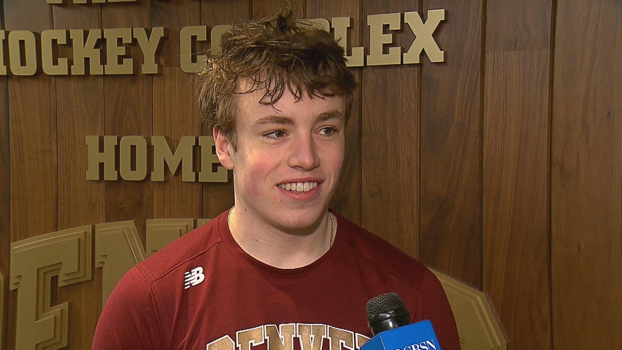 DU Pioneers hockey player Tristan Broz scores 4 goals in 4 shots - CBS ...