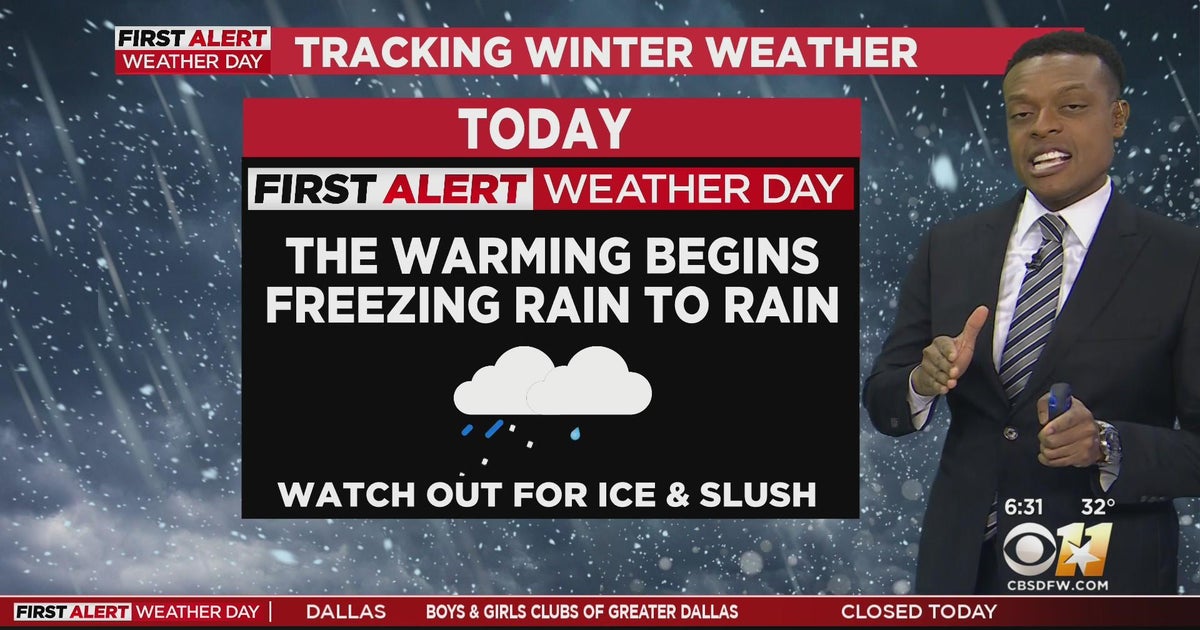 Watch out for ice & slush as temperatures warm up in North Texas - CBS ...