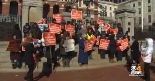 Woburn teachers take strike to the State House - CBS Boston