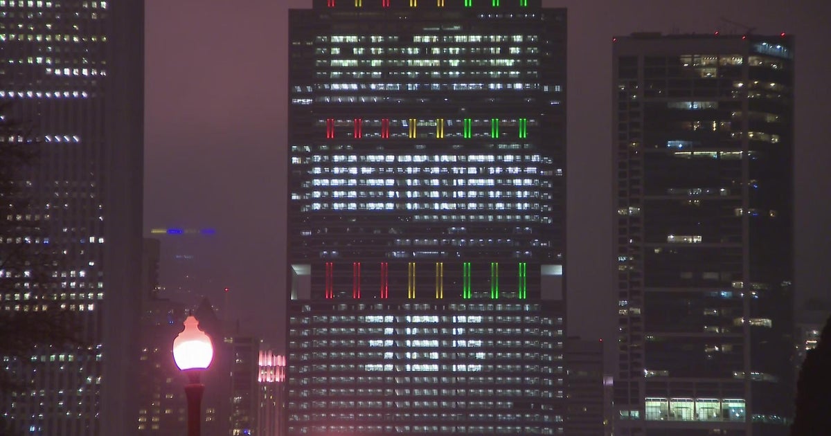 Blue Cross Blue Shield Building lit up for Black History Month - CBS ...