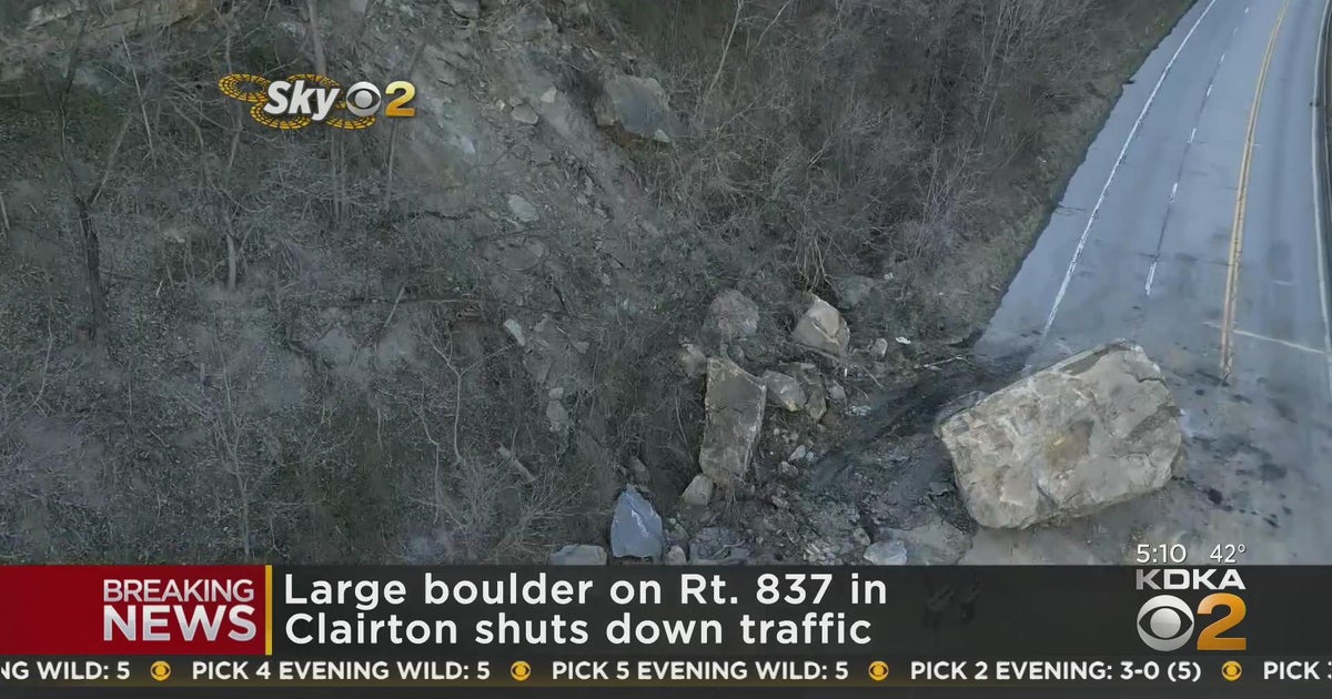 Giant boulder on road shuts down Route 837 near Clairton - CBS Pittsburgh