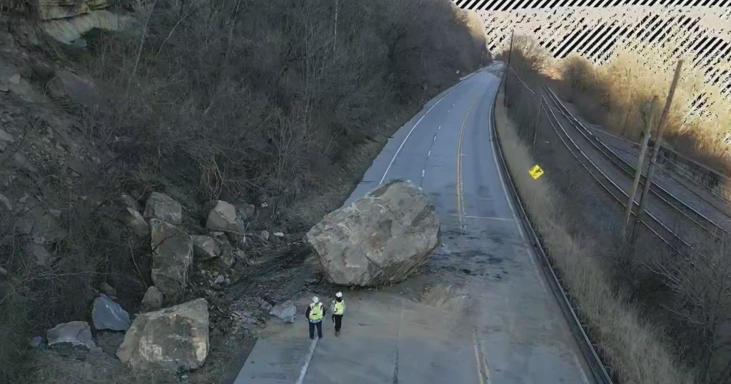 Route 837 reopens after giant boulder falls on road - CBS Pittsburgh