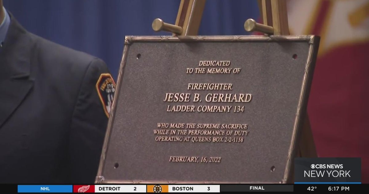FDNY firefighter Jesse Gerhard honored at plaque dedication - CBS New York