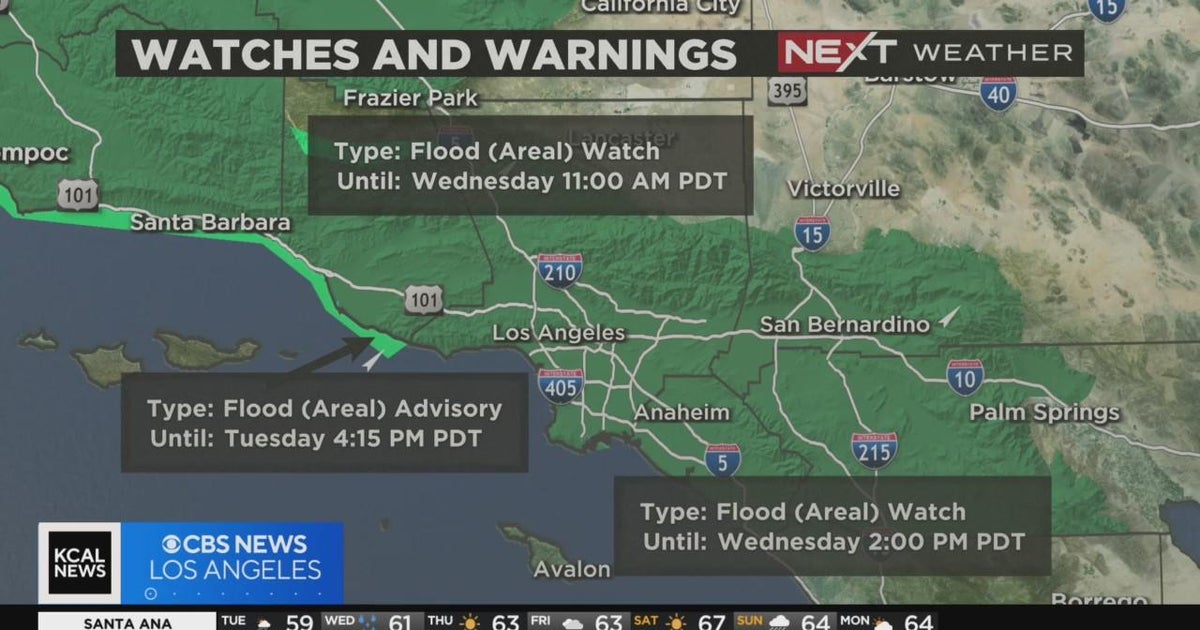 SoCal Rainstorm Latest: Flood advisories issued until Wednesday - CBS ...
