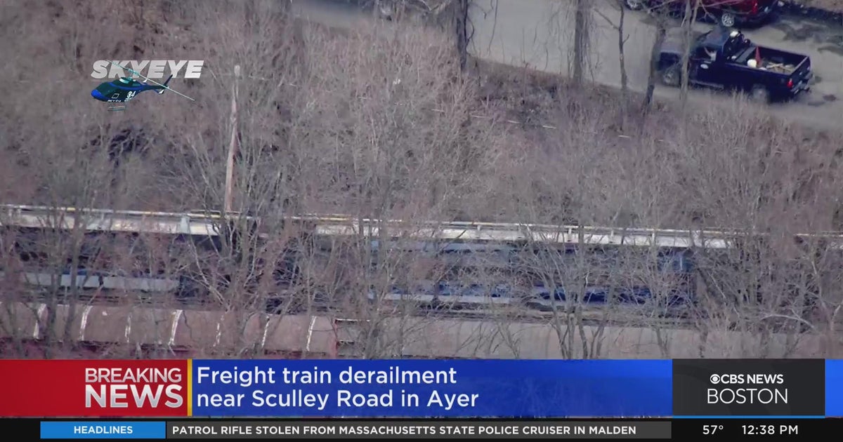 Freight train derails in Ayer - CBS Boston